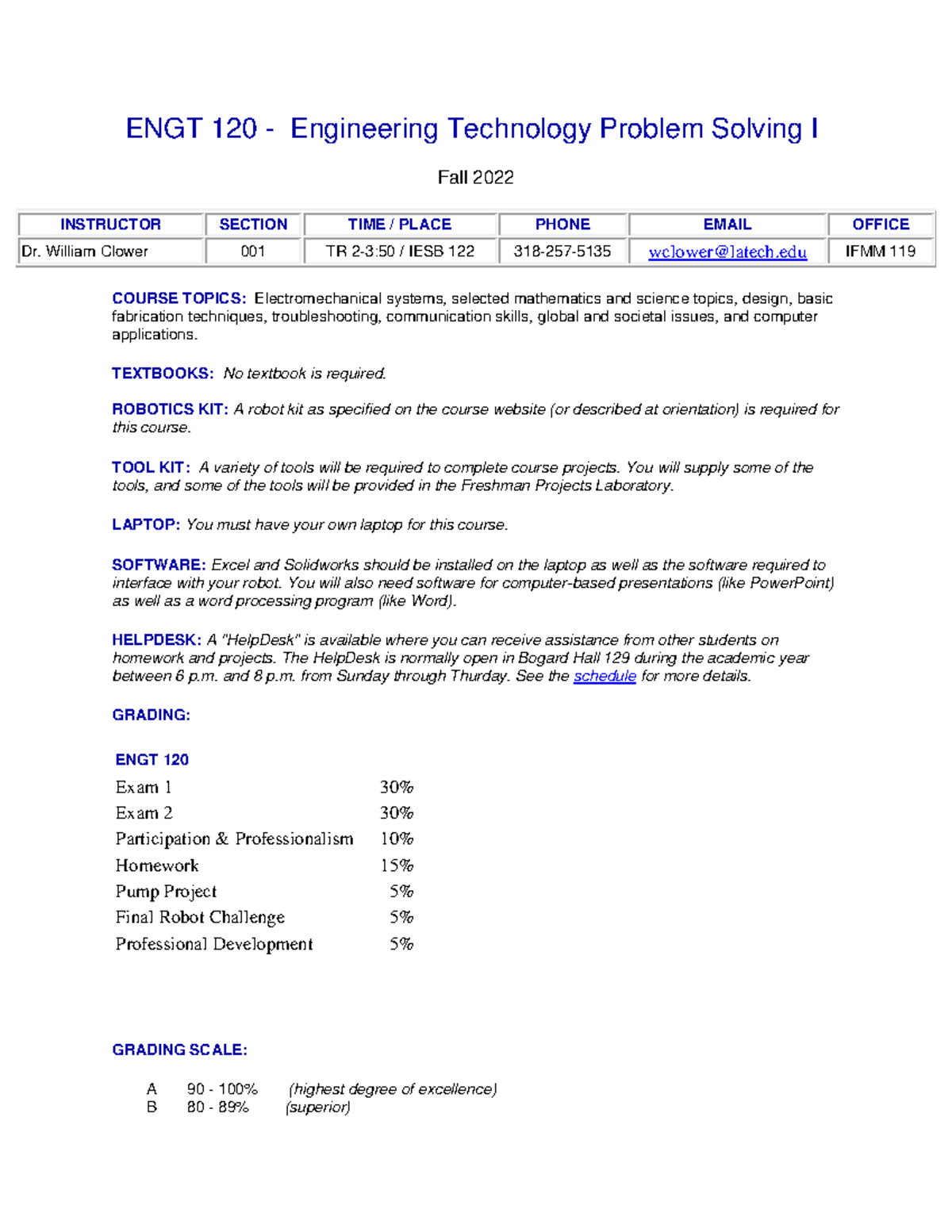 Syllabus - ENGT 120 - Engineering Technology Problem Solving I Fall ...
