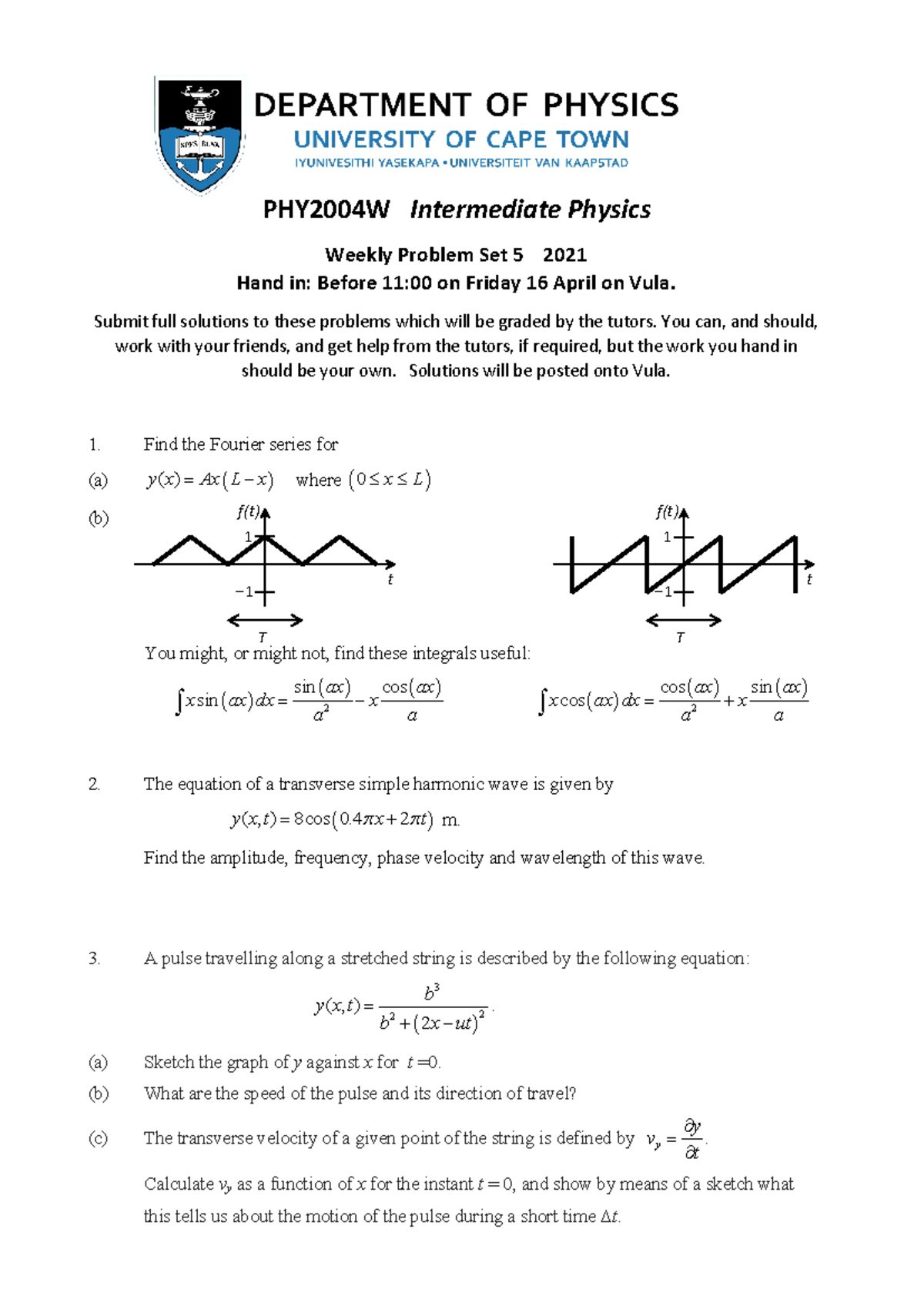 PHY2004 W WPS5 2021 - Questions on vibrations - PHY2004W Intermediate ...