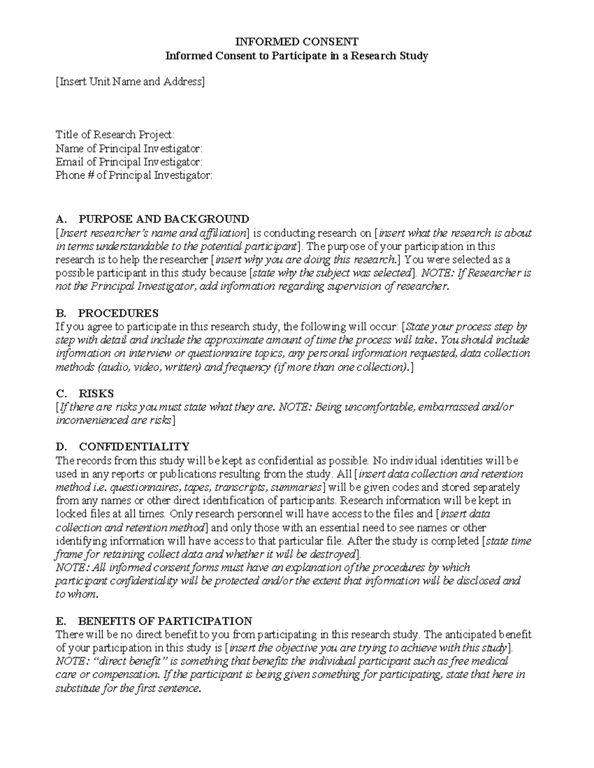 Consent Form - INFORMED CONSENT Informed Consent to Participate in a ...