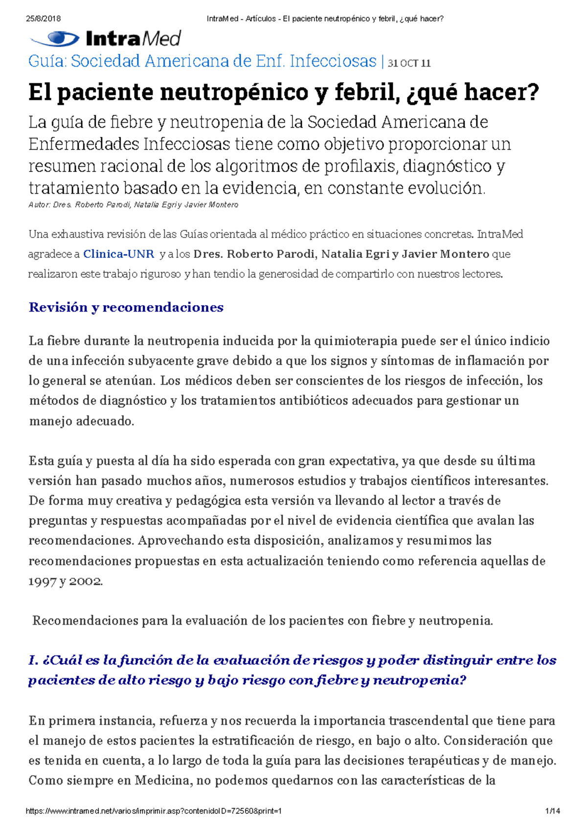 Intra Med - Artículos - El paciente neutropénico y febril, ¿qué hacer ...