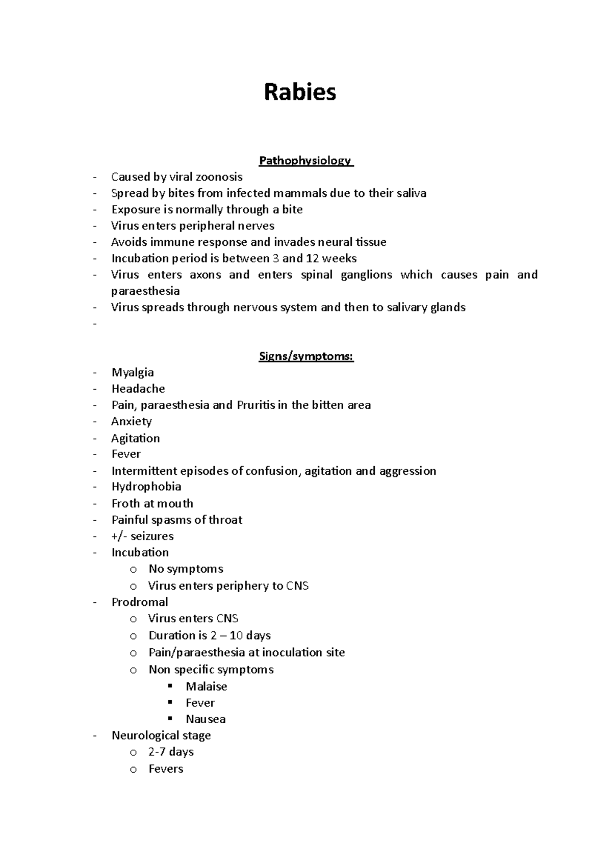 Rabies - lecture notes - PHA7061-C - Bradford - Studocu