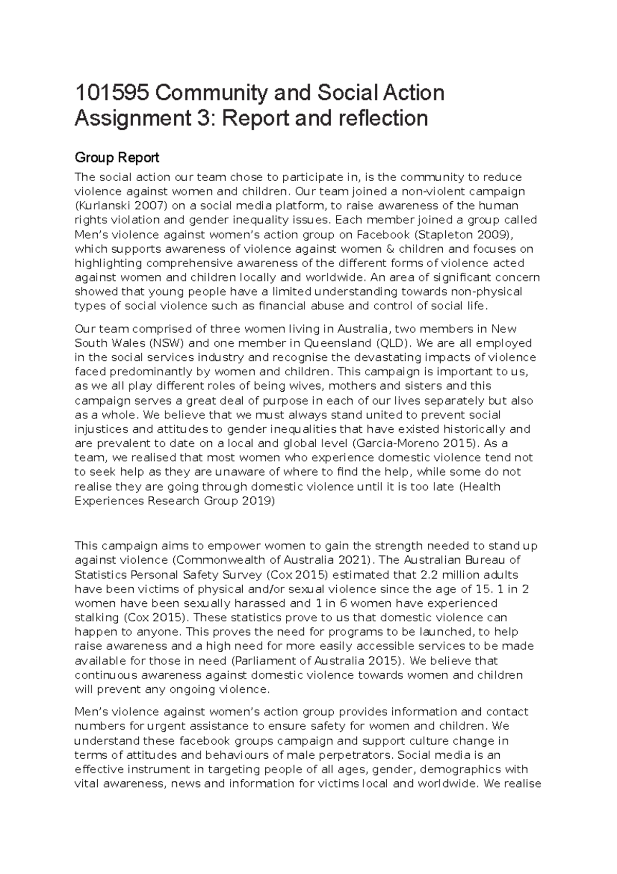 Group assignement final - 101595 Community and Social Action Assignment ...