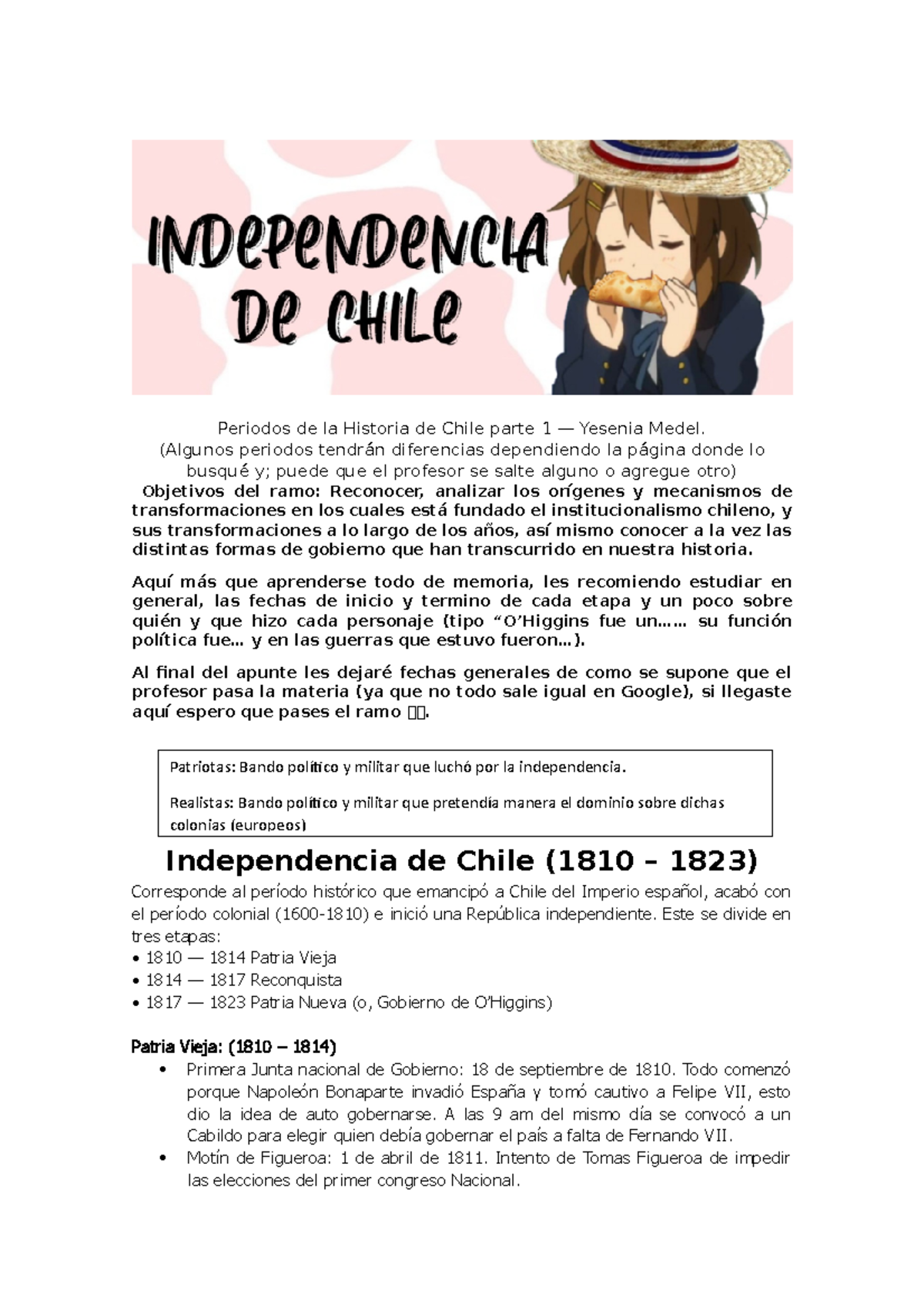 Períodos Históricos Independencia De Chile Periodos De La Historia