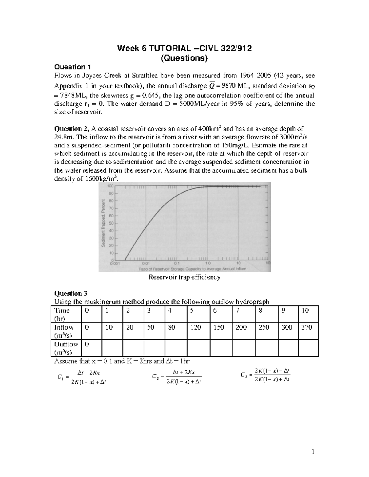 Week 6 Tutorial questions - 1 Week 6 TUTORIAL -CIVL 322/ (Questions) Question 1 Flows in Joyces ...
