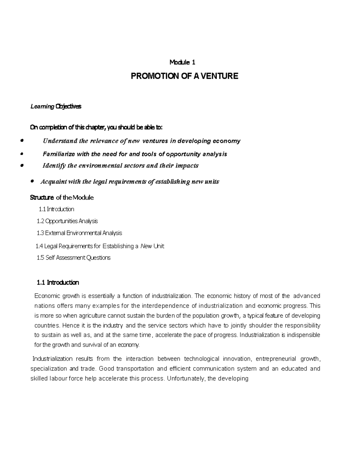 Promotion of venture - Detailed lecture notes - Module 1 PROMOTION OF A ...