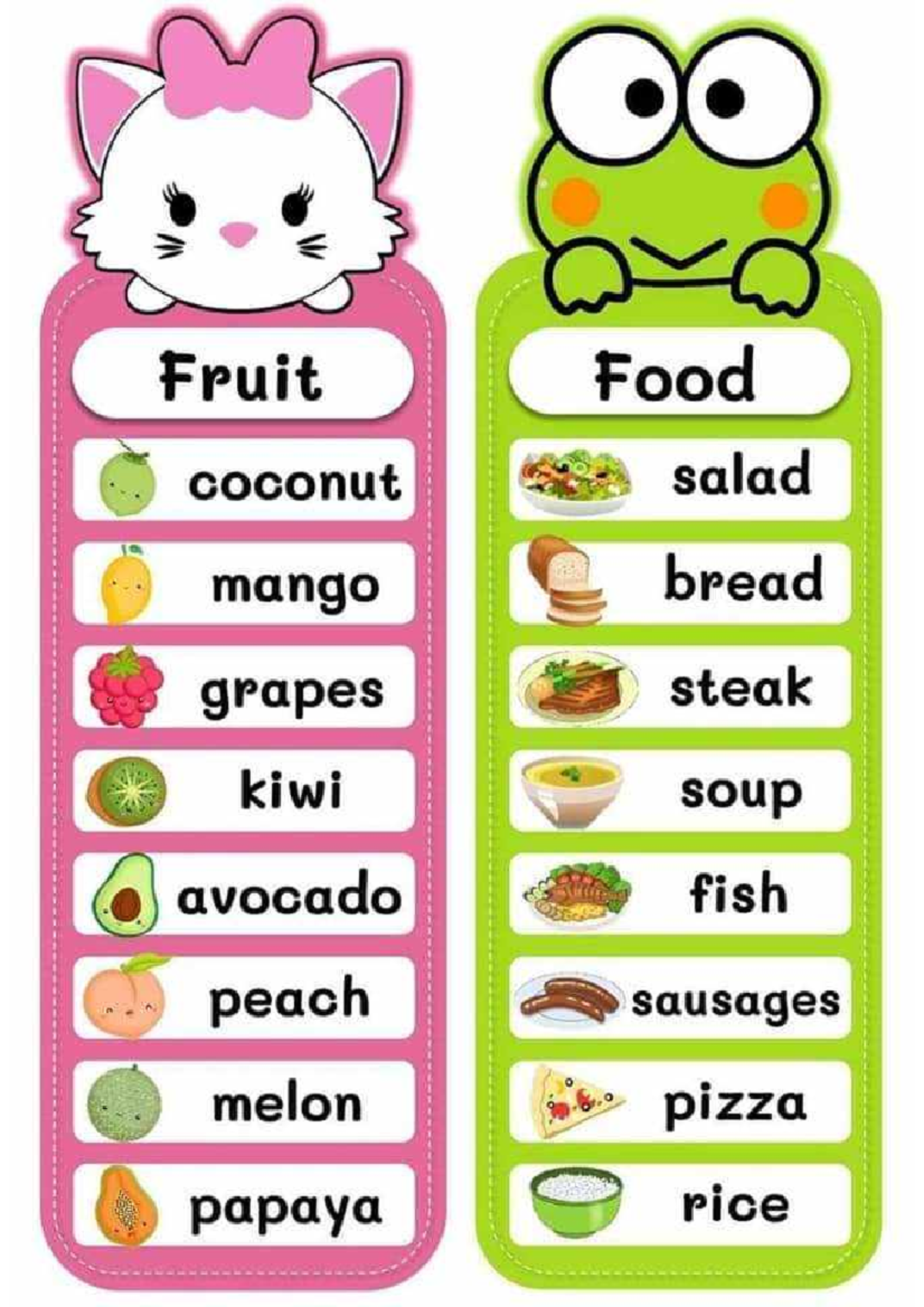 Basic Sight Words Flash Cards - 8. ord Fruit Food coconut salad mango ...