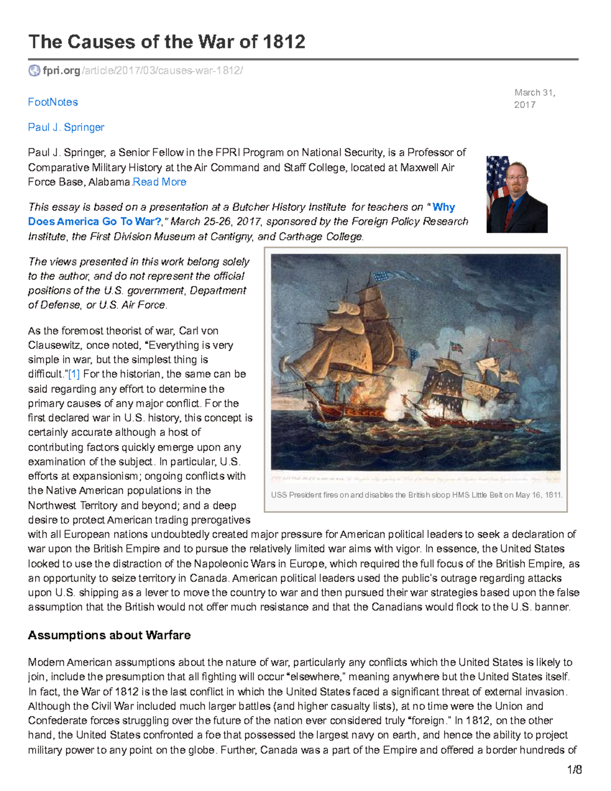 FPRI-The Causes of the War of 1812 - USS President fires on and ...