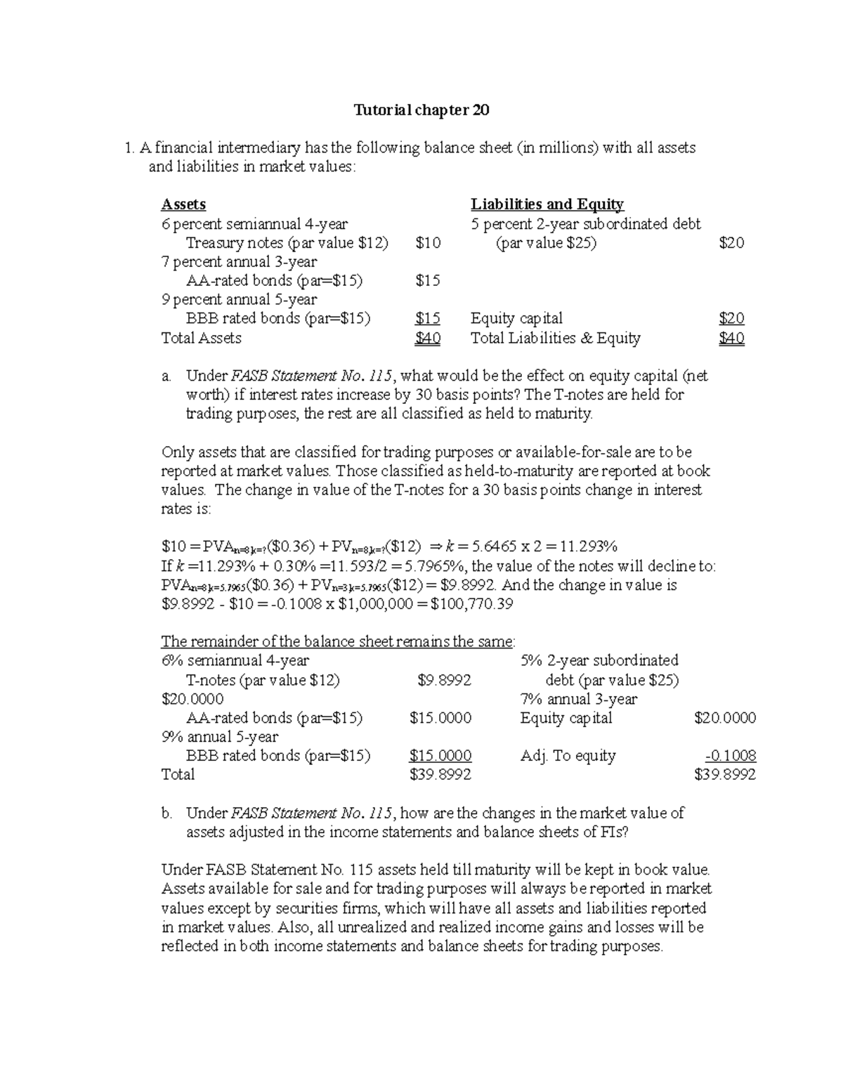 Tutorial+chapter+20 solution - Tutorial chapter 20 A financial ...