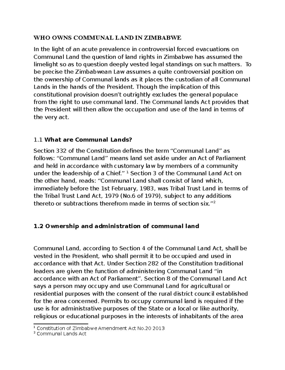 Who owns communal land - WHO OWNS COMMUNAL LAND IN ZIMBABWE In the ...