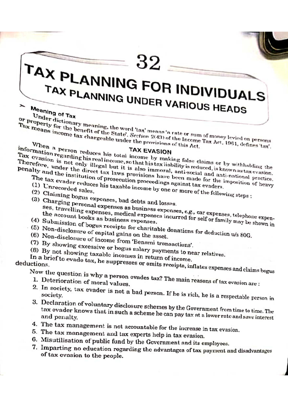 Unit - 2 Self Study - Income tax notes - 32 TAX PLANNING FOR ...