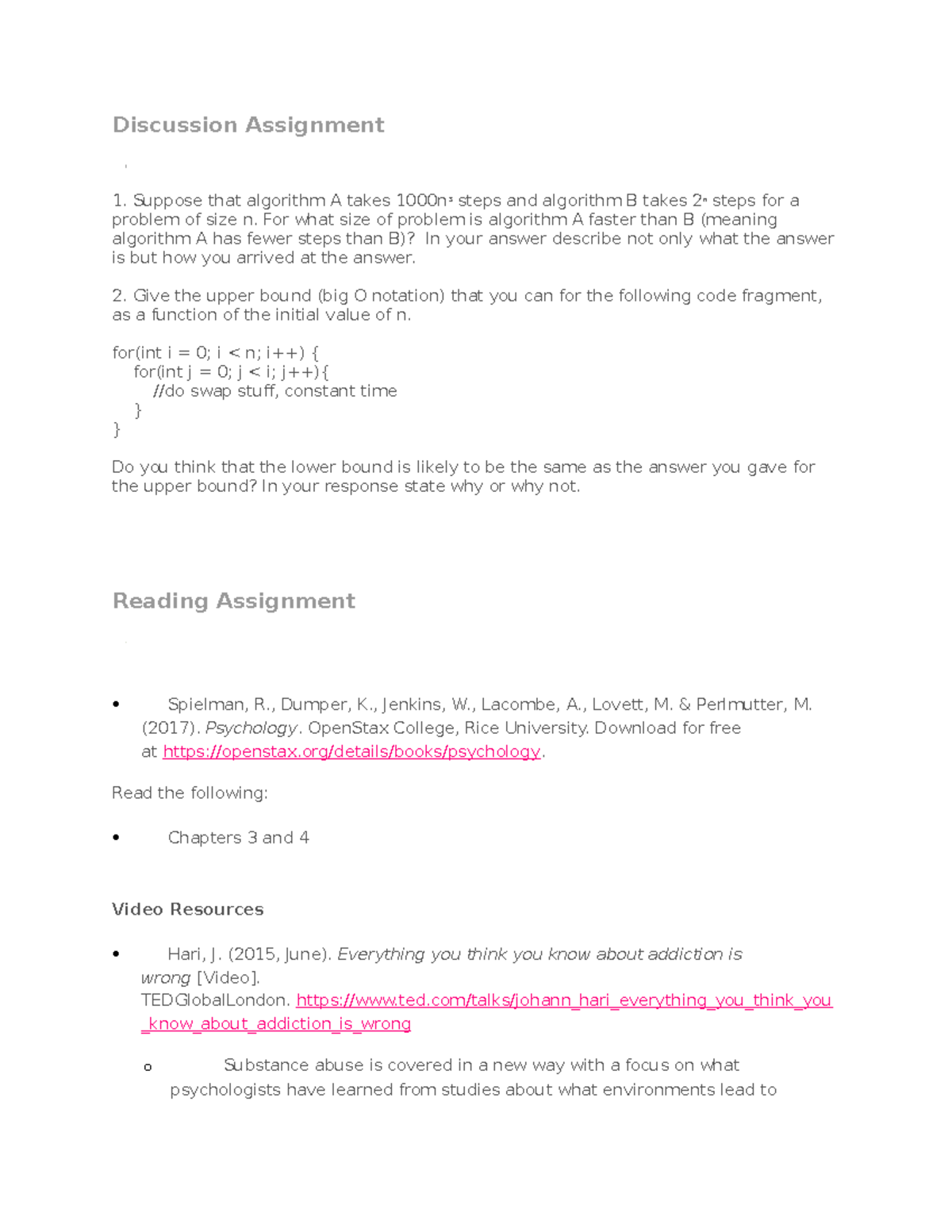 STUDY GUIDE UNIT 2 - Discussion Assignment Suppose that algorithm A ...