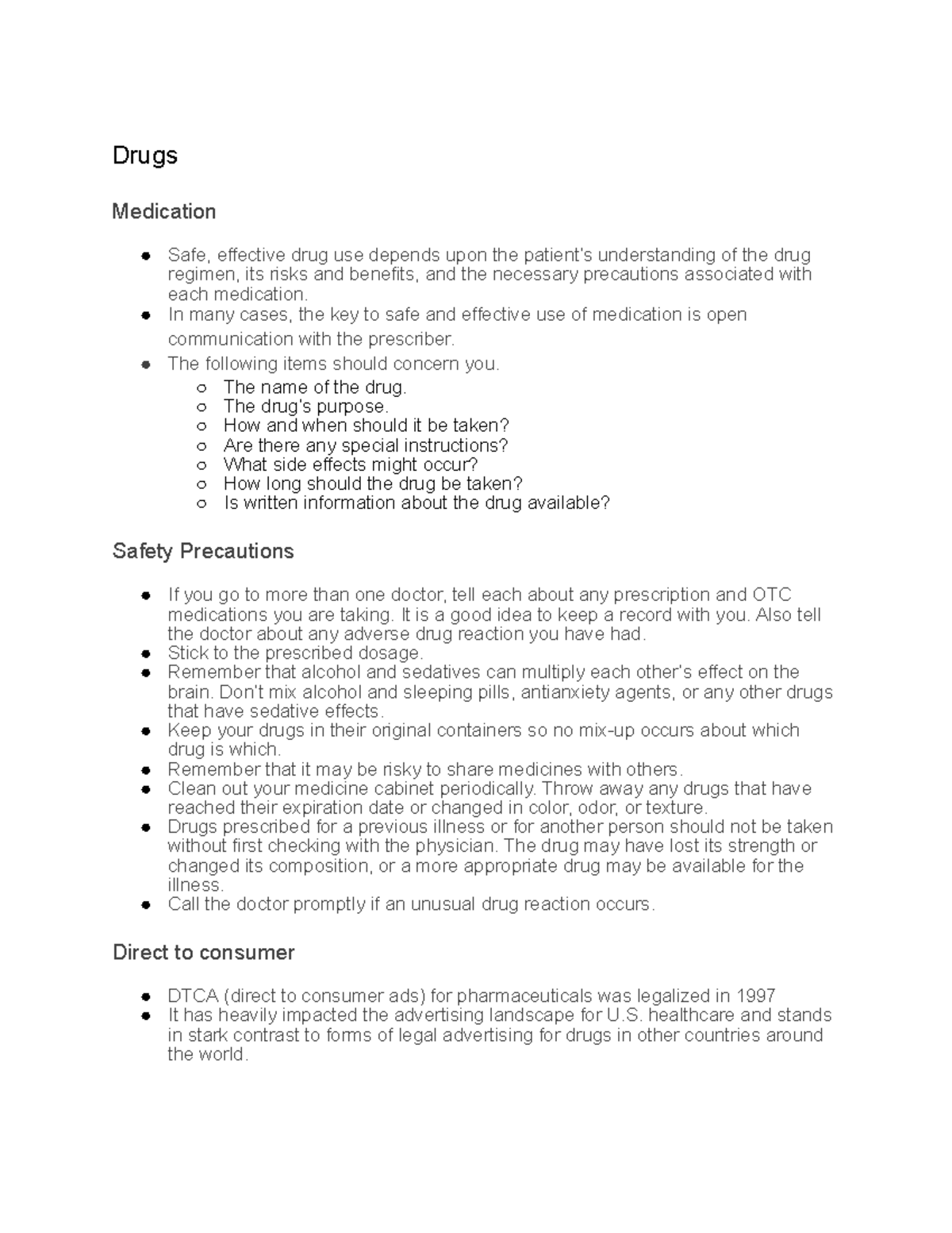 Drugs - Notes - Drugs Medication Safe, effective drug use depends upon ...