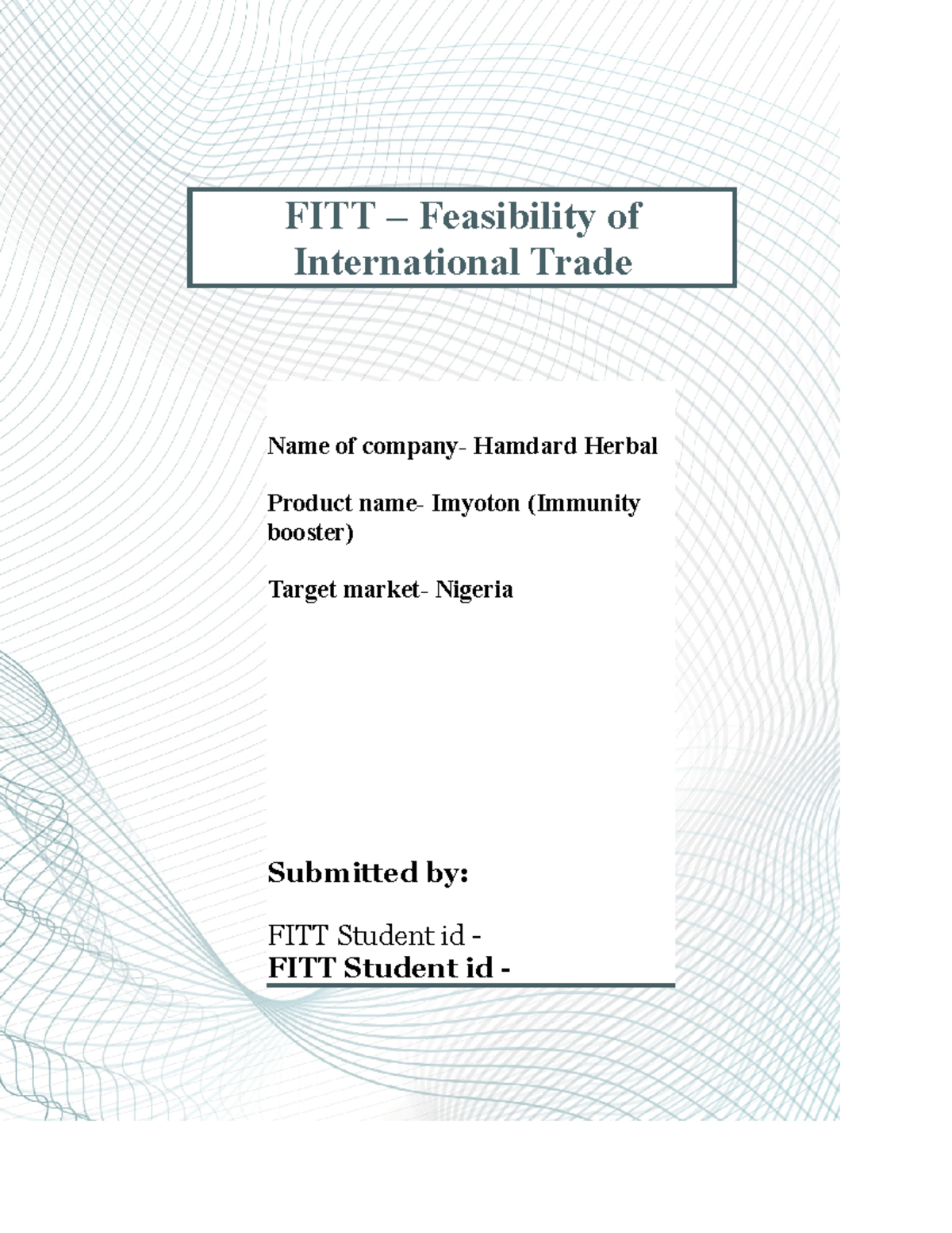 FITT project sample 2 - FITT – Feasibility of International Trade Name ...
