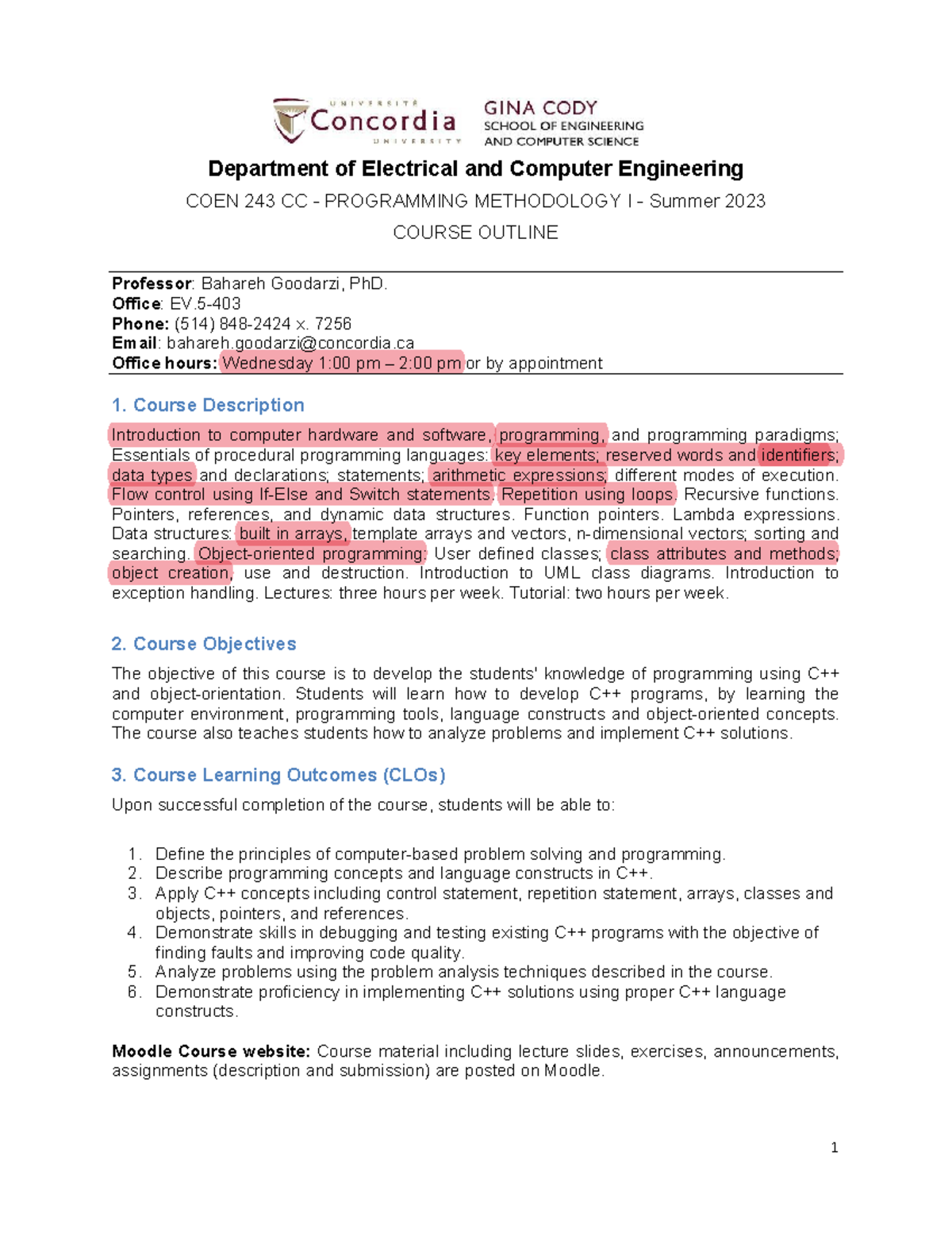 COEN243 Course Outline S23 - Department of Electrical and Computer ...