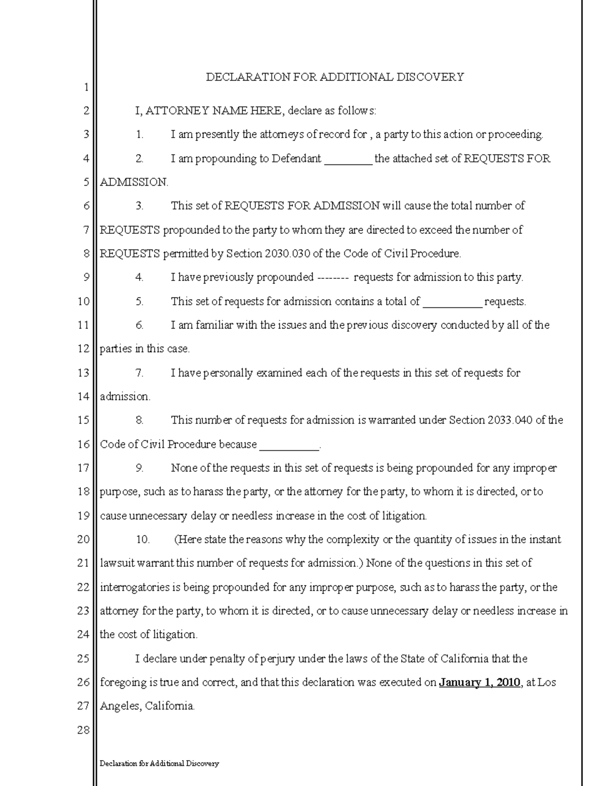 RFA Declaration for Additional Discovery - 1 2 3 4 5 6 7 8 9 10 11 12 ...