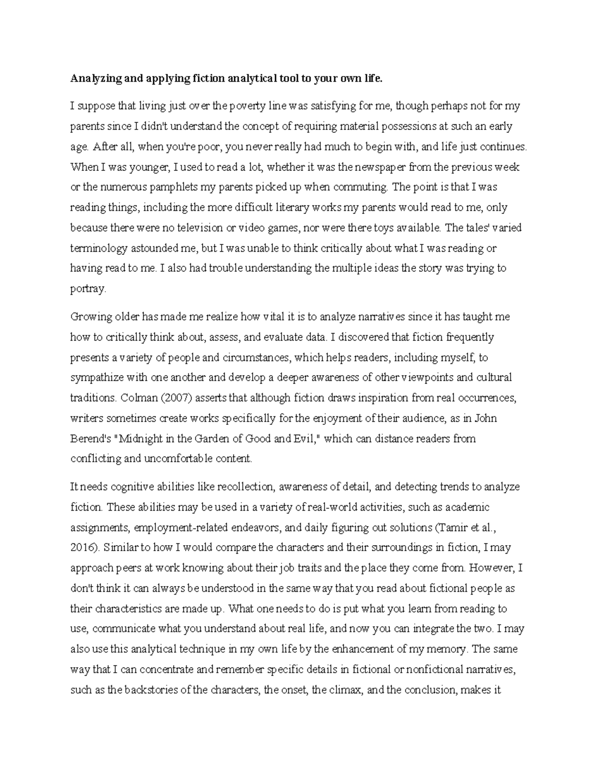 ENGL 1405 Learning Journal unit 1 - Analyzing and applying fiction ...