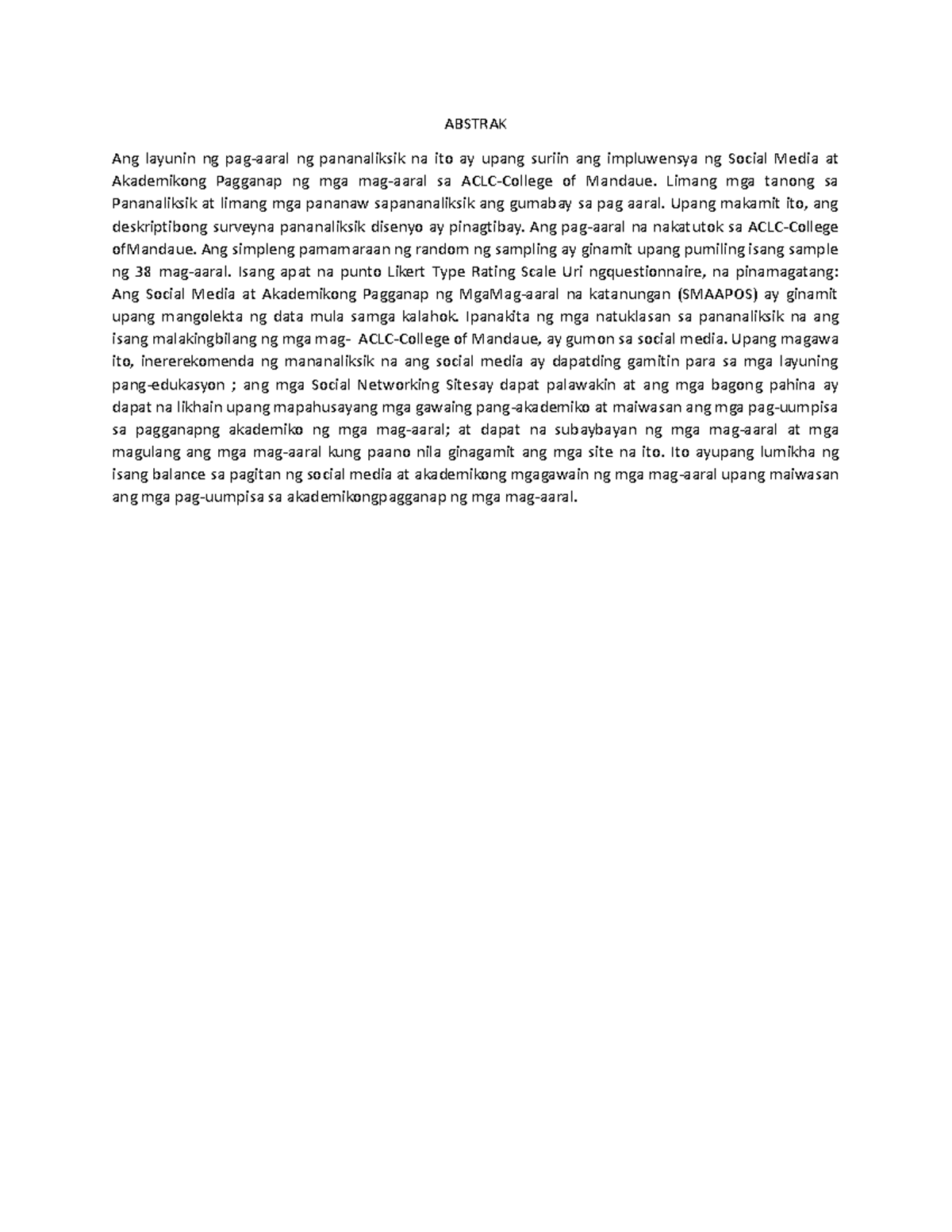 Abstrak - Lessons - ABSTRAK Ang layunin ng pag-aaral ng pananaliksik na ...