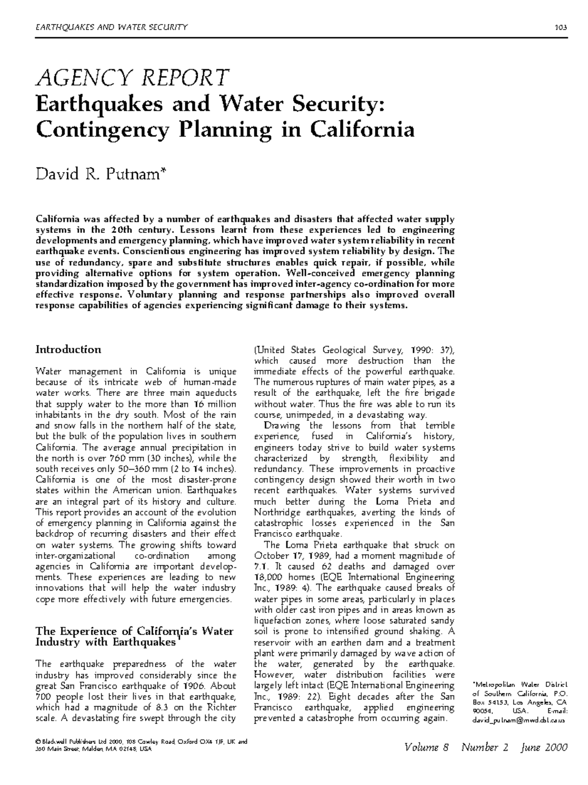 1468-5973 - disaster - AGENCY REPORT Earthquakes and Water Security ...