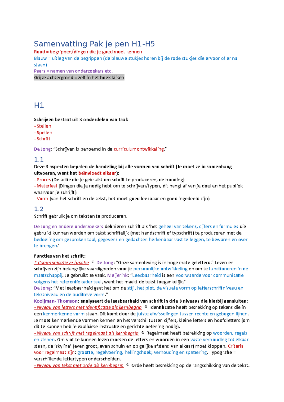 Samenvatting Pak je pen H1-H5 - Samenvatting Pak je pen H1-H Rood ...