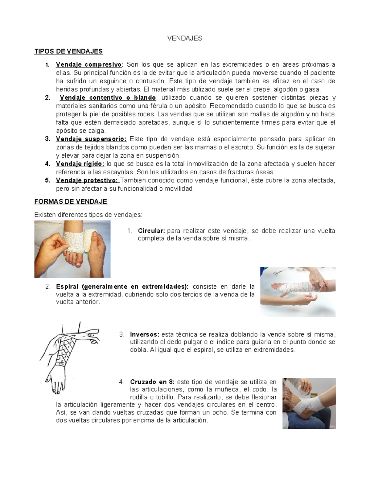 Vendajes - VENDAJES TIPOS DE VENDAJES Vendaje compresivo: Son los que ...
