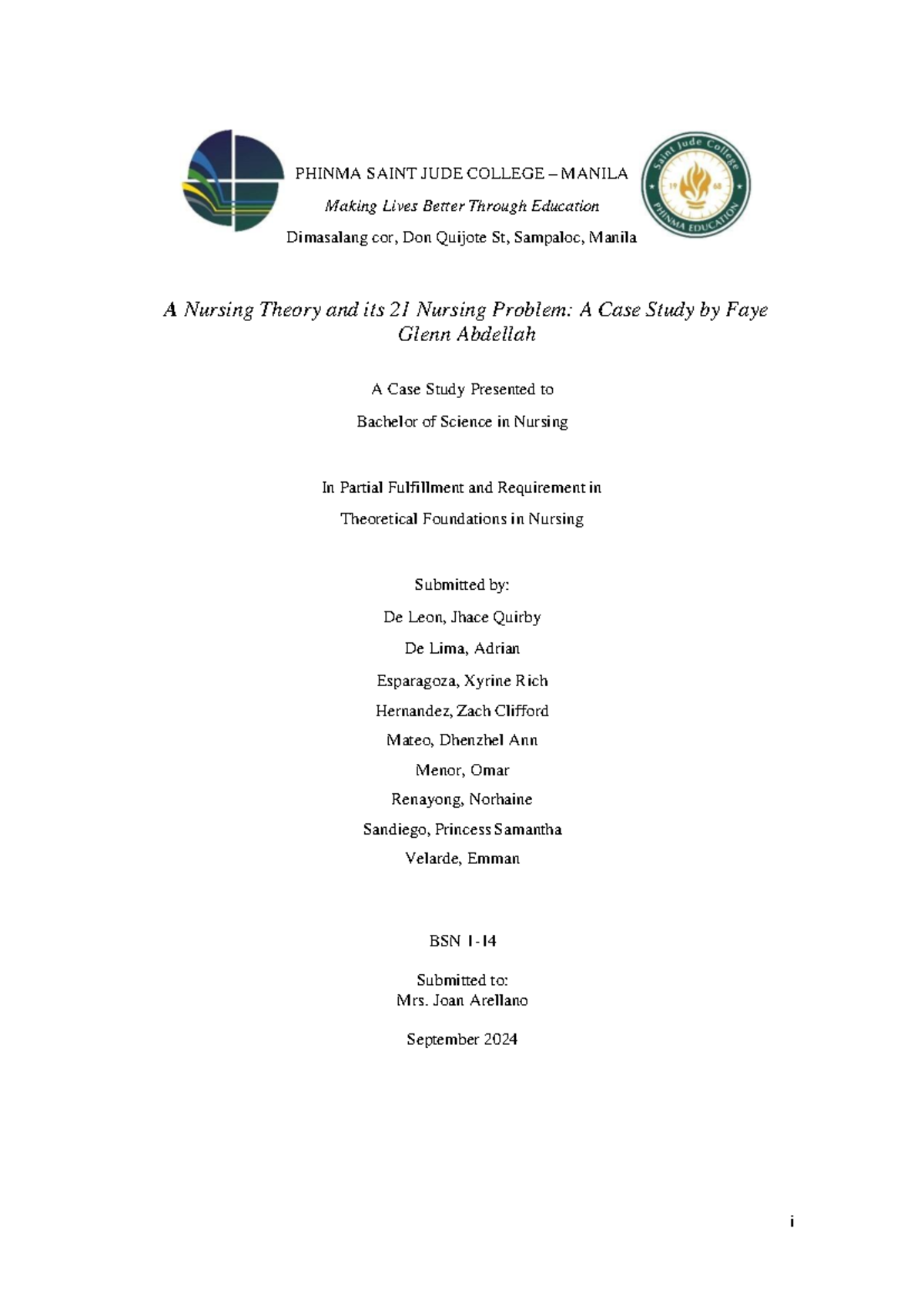 Final case study - For tfn - i PHINMA SAINT JUDE COLLEGE – MANILA Making Lives Better Through ...