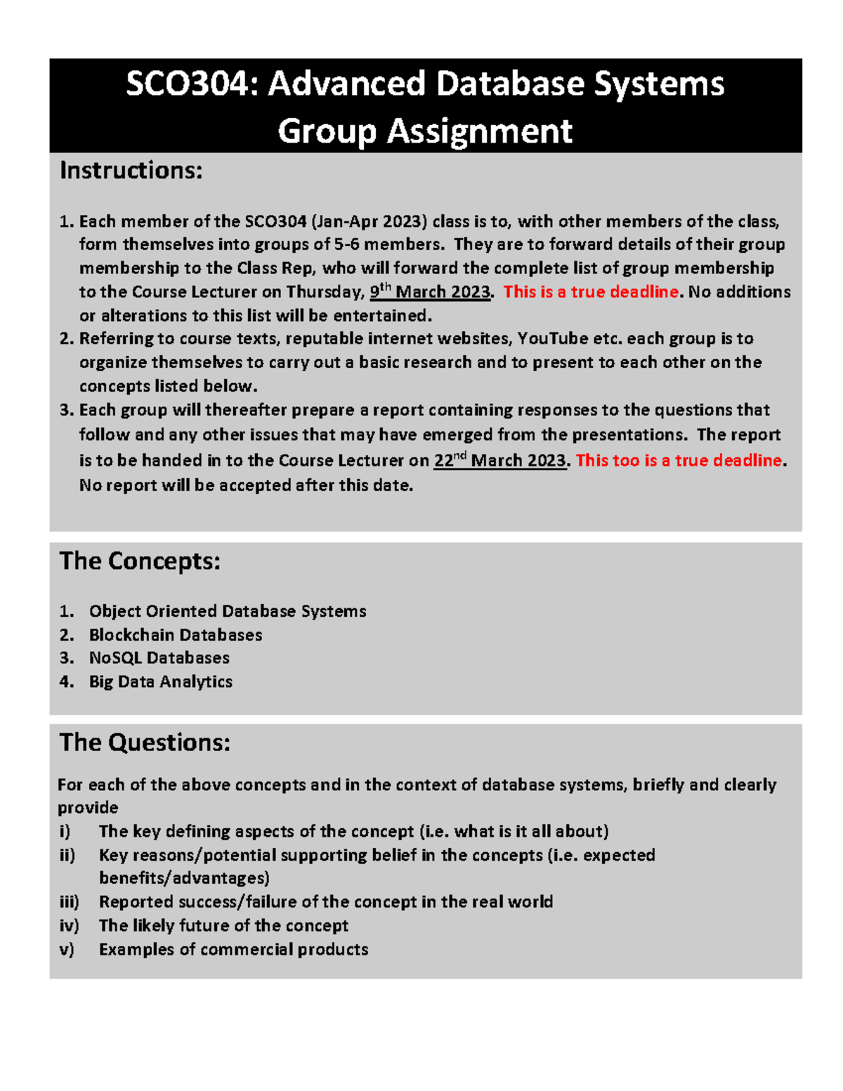 SCO304 Group Assignment - SCO304: Advanced Database Systems Group Assignment Instructions: 1 ...