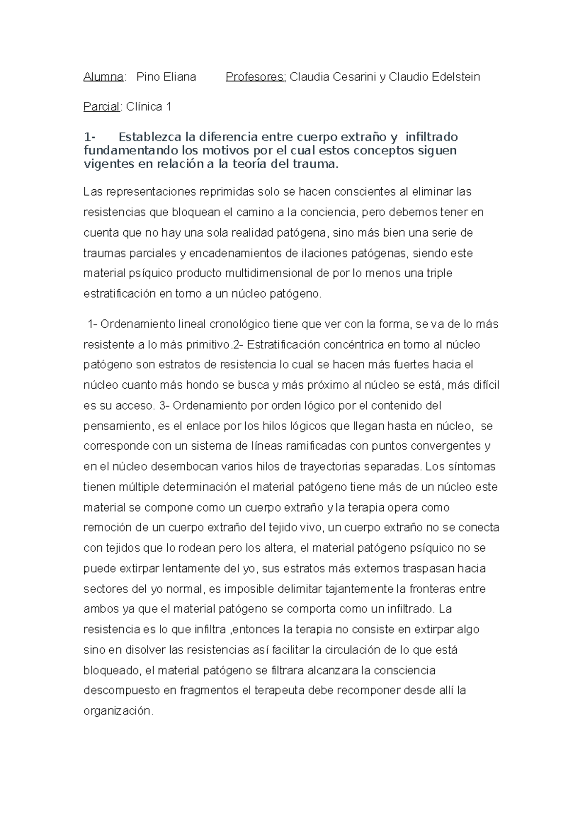 Clinica - Apuntes 2 - Alumna: Pino Eliana Profesores; Claudia Cesarini ...