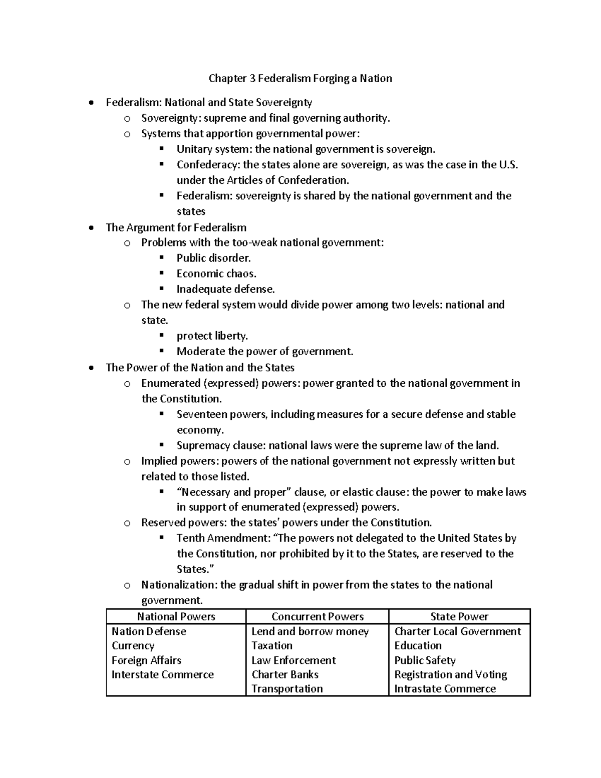 Chapter 3 US Government - Chapter 3 Federalism Forging a Nation ...
