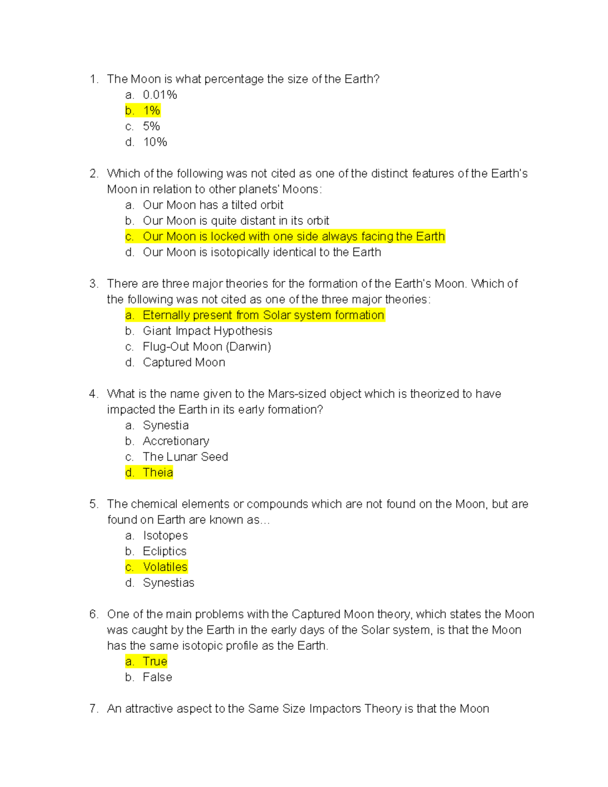 Origins of the Moon Study Guide-3 - The Moon is what percentage the ...