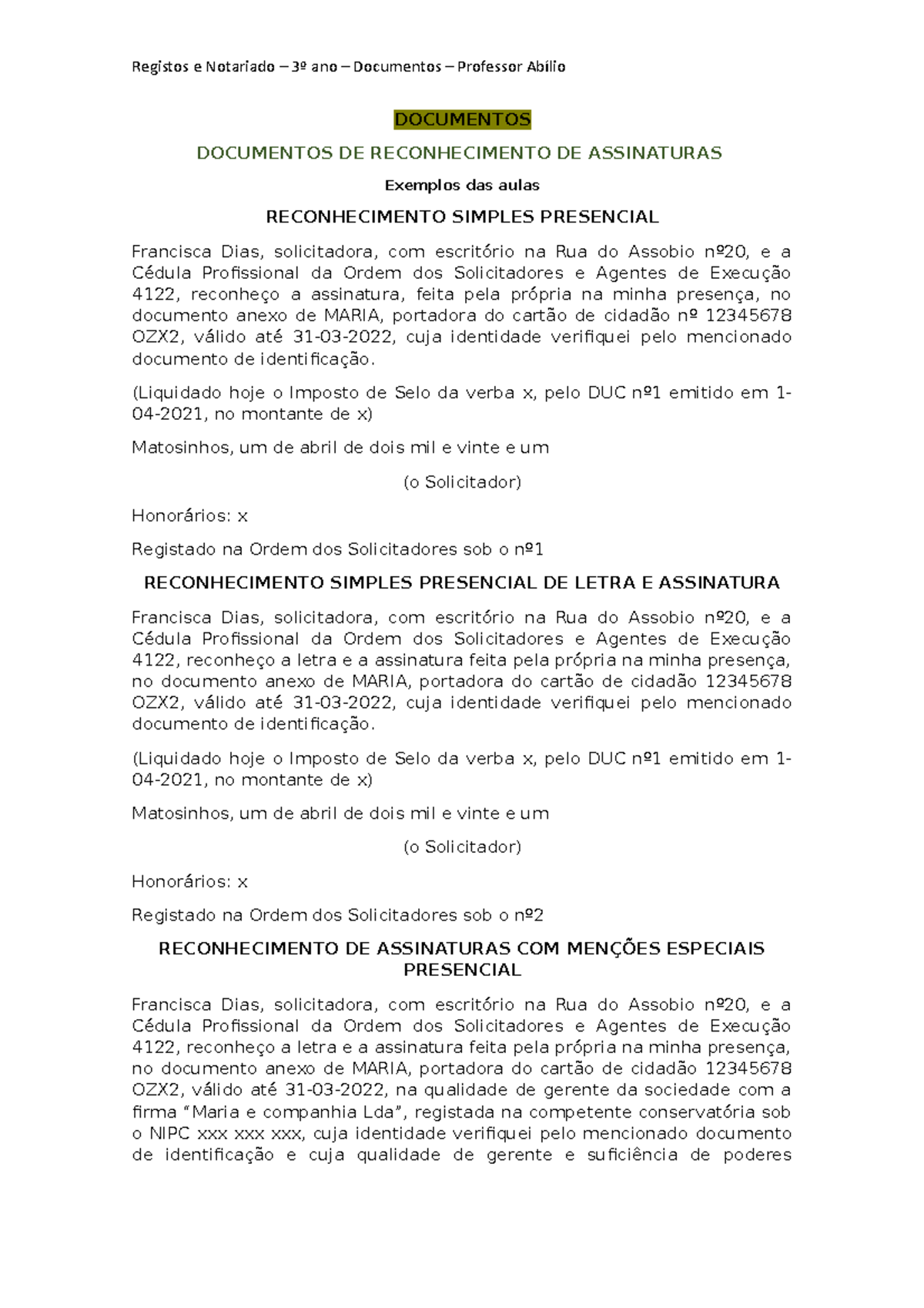 Documentos - exemplos das aulas - DOCUMENTOS DOCUMENTOS DE ...