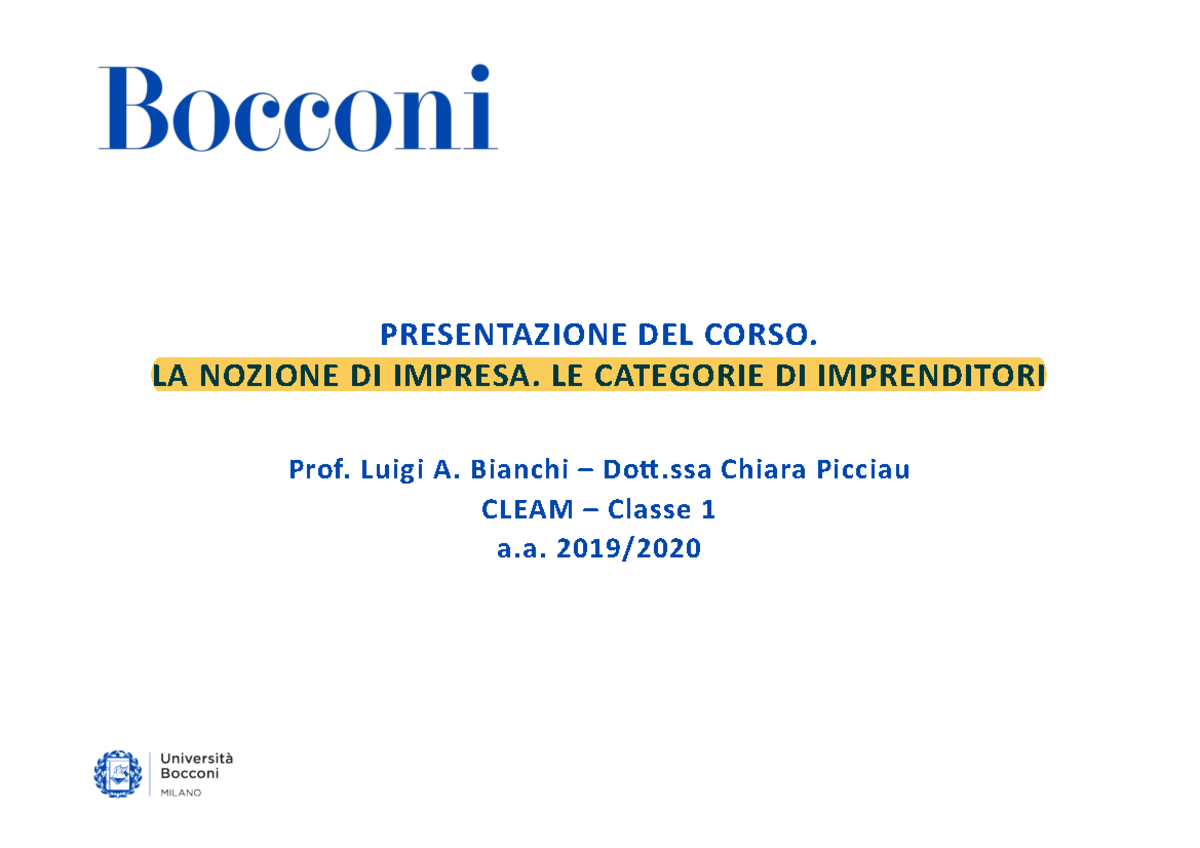 Lezione 1 - Nozione di impresa. Categorie di imprenditori - Warning: TT: undefined function: 32 ...