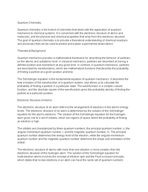 Quantum Chemistry - In recent years, quantum chemistry has also been ...