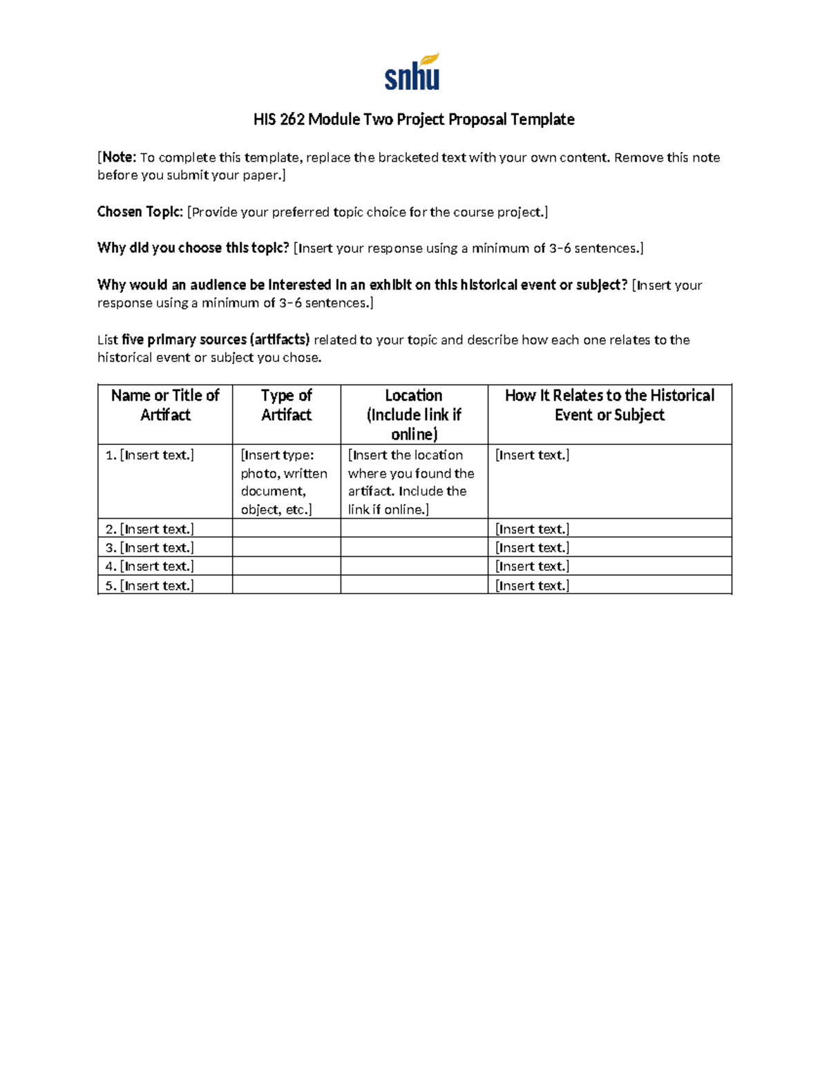 His 262 Module Two Project Proposal Template - HIS 262 Module Two ...