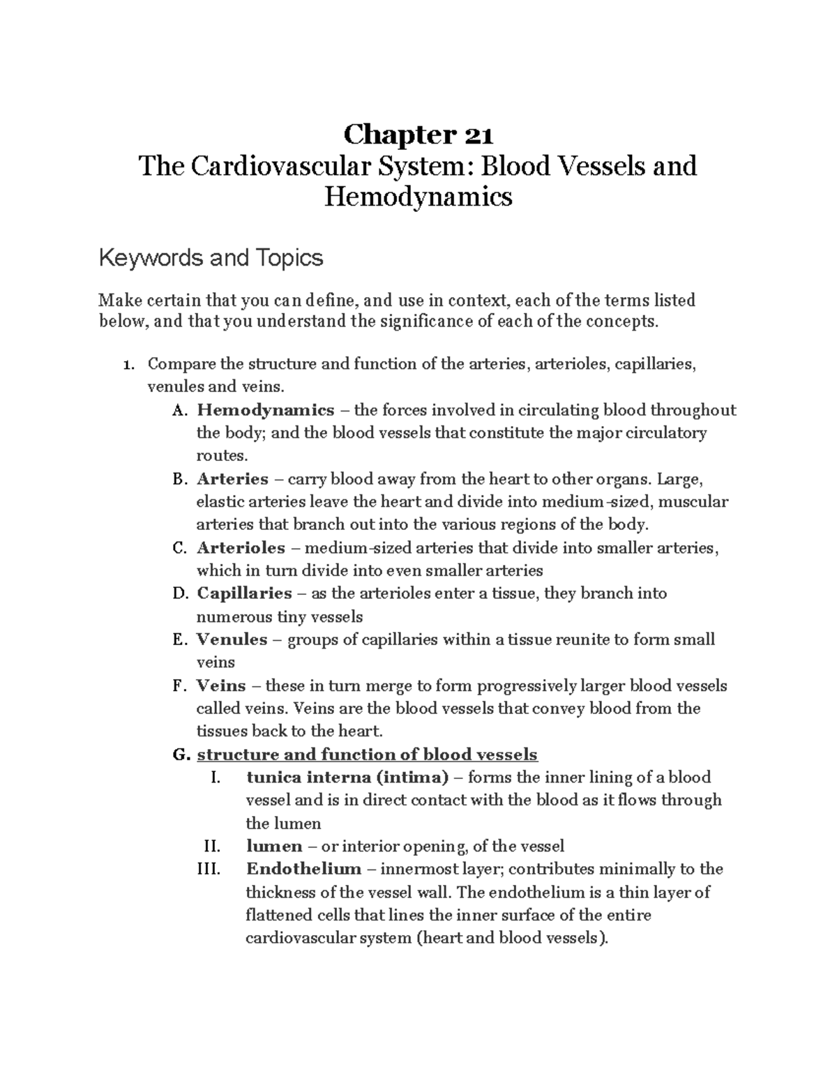 Chapter 21 - Summary Biology - Chapter 21 The Cardiovascular System ...