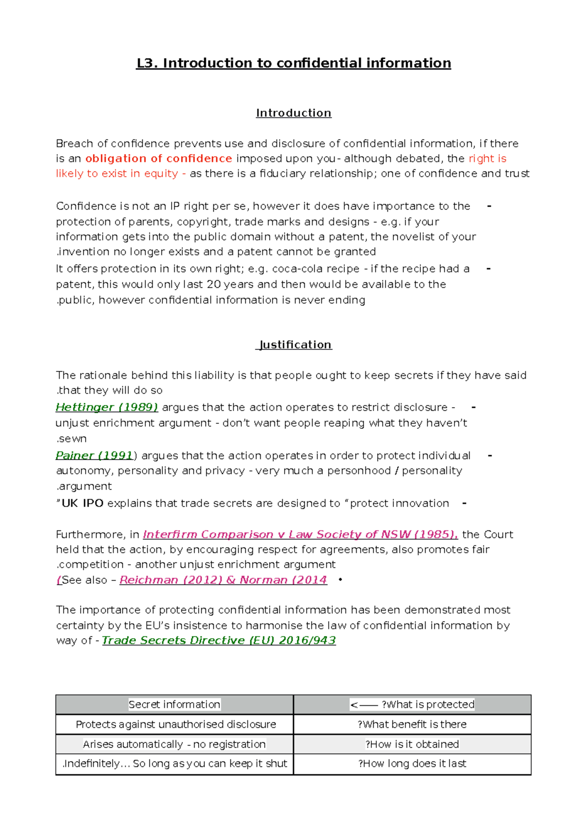 L3 Intro To Confidence L3 Introduction To Confidential Information Introduction Breach Of