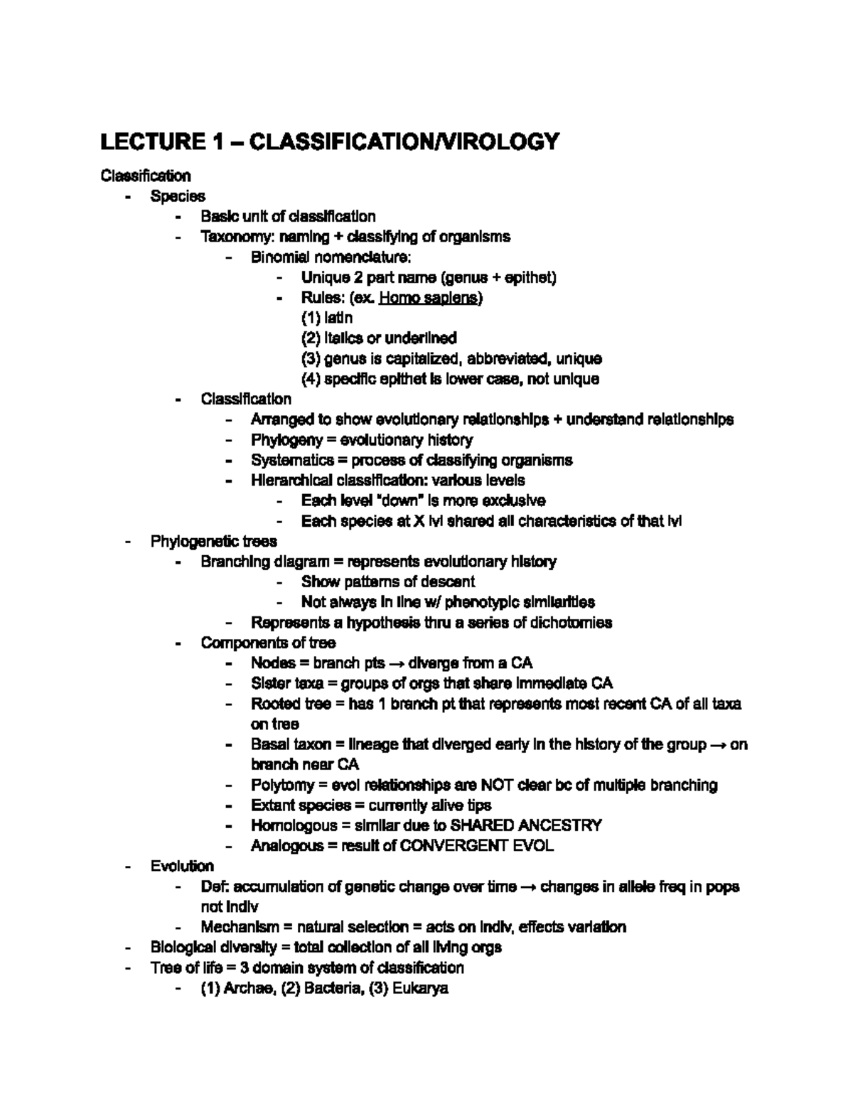 Lecture 1 - Classification Virology - LECTURE 1 Classification Species ...