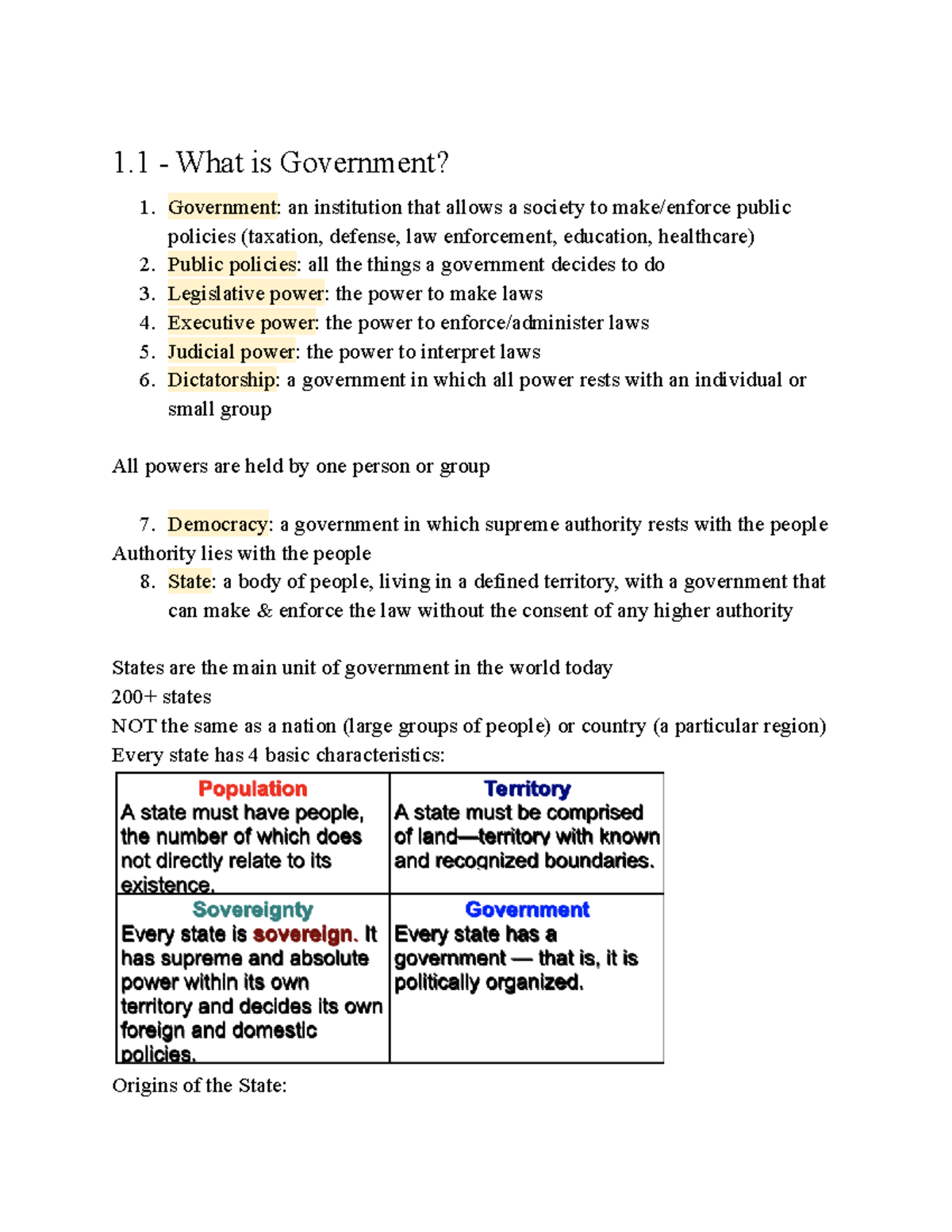 Unit 1 Notes - 1 - What is Government? Government: an institution that ...