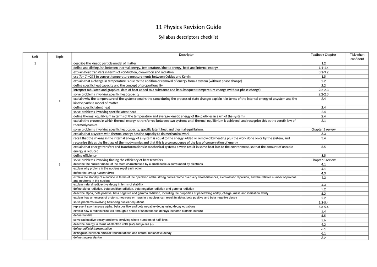 11 Physics Unit 1 and 2 Revision Guide - 11 Physics Revision Guide ...