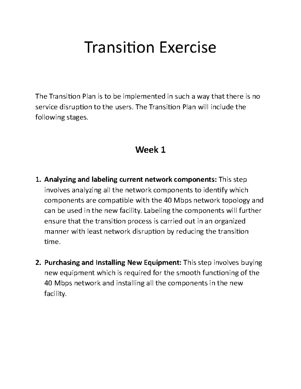 Transition Exercise - IT Best Practices - Transition Exercise The ...