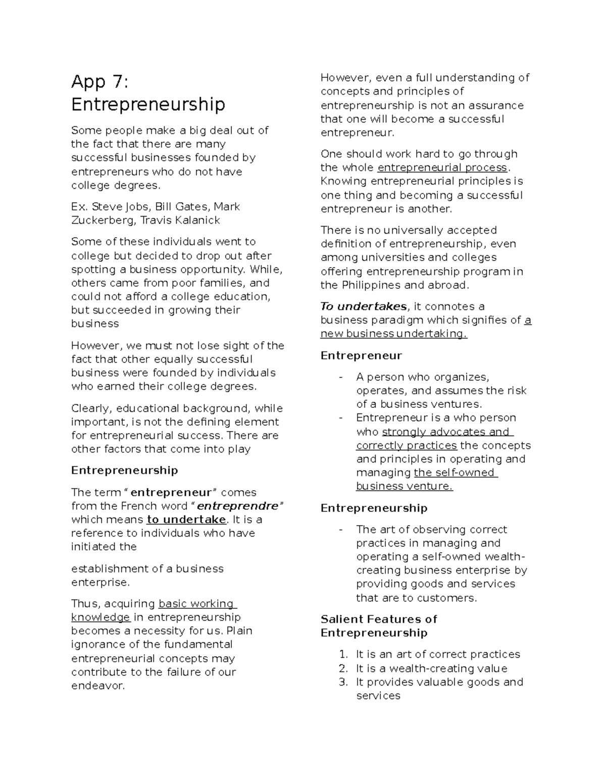Entrepreneurship - App 7: Entrepreneurship Some people make a big deal ...