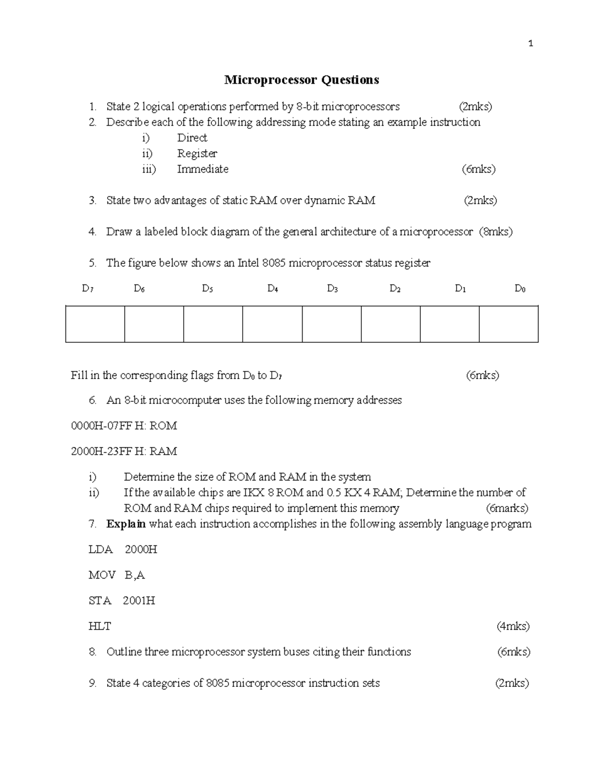 Microelectronics Questions - 1 Microprocessor Questions 1. State 2 ...