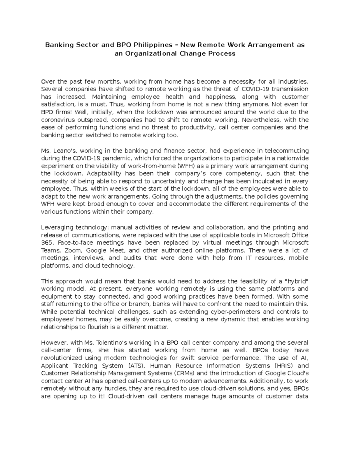 Banking Sector and BPO Philippines - Organization Change - Banking ...