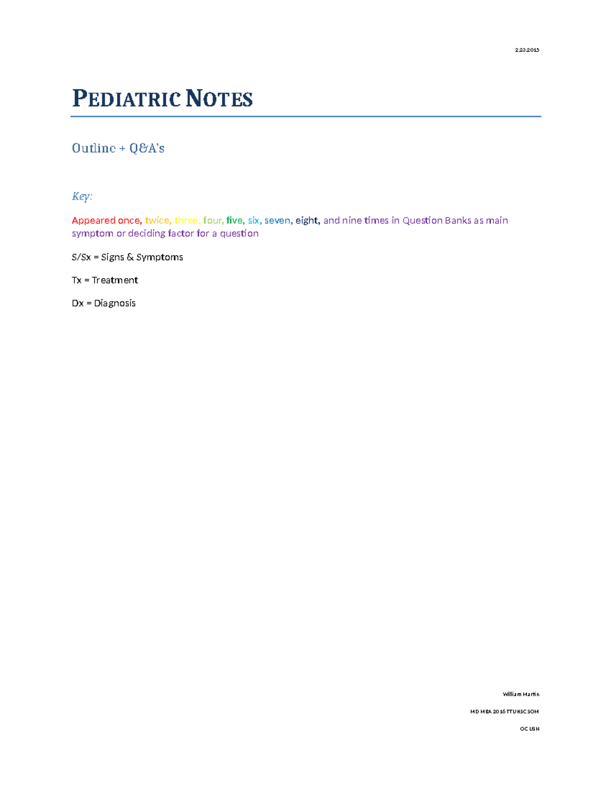 Pediatric Notes for Third Year Shelf-converted - William Martin MD MBA ...