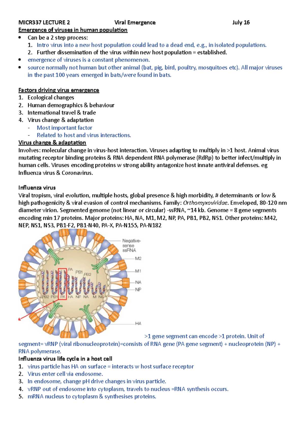 MICR337 Lecture summary - MICR337 LECTURE 2 Viral Emergence July 16 ...