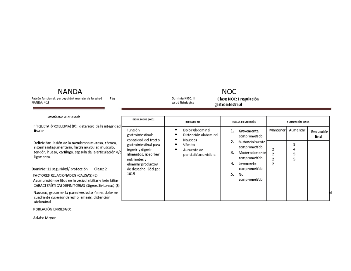 Planes de cuidado - NANDA NOC Patrón funcional: percepción/ manejo de ...