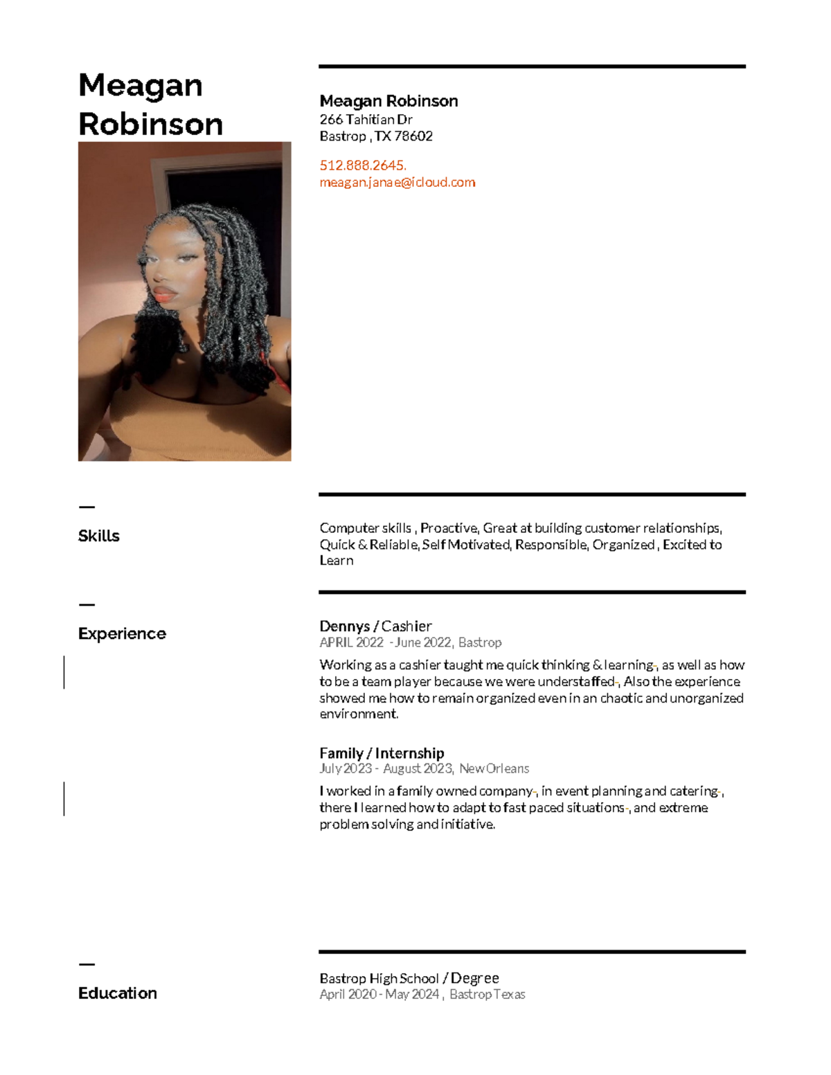 Resume - noooooooooooooooooooo - Meagan Robinson Meagan Robinson 266 Tahitian Dr Bastrop , TX ...