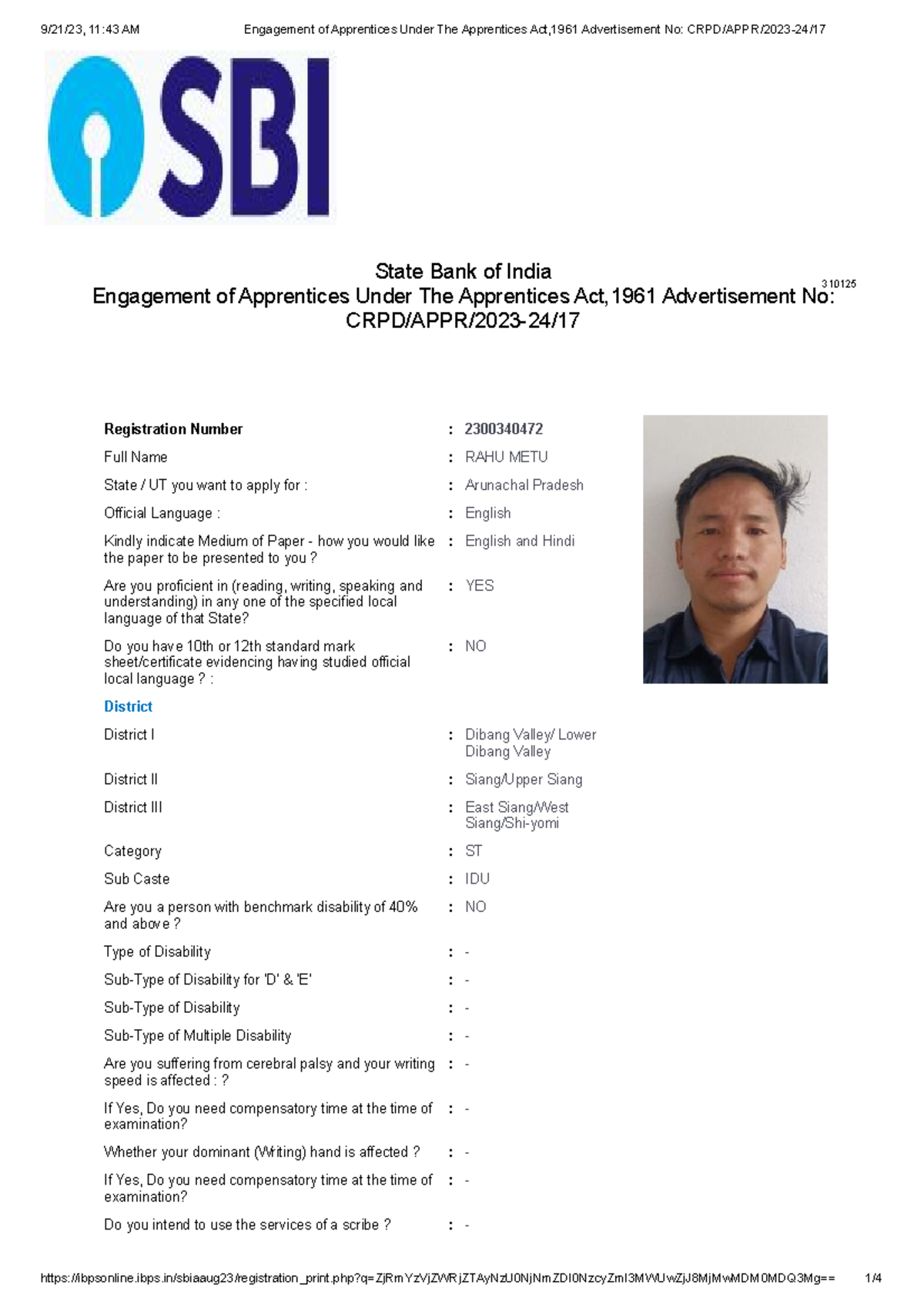 AJC on Detials NOTE - Registration Number : 2300340472 Full Name : RAHU ...