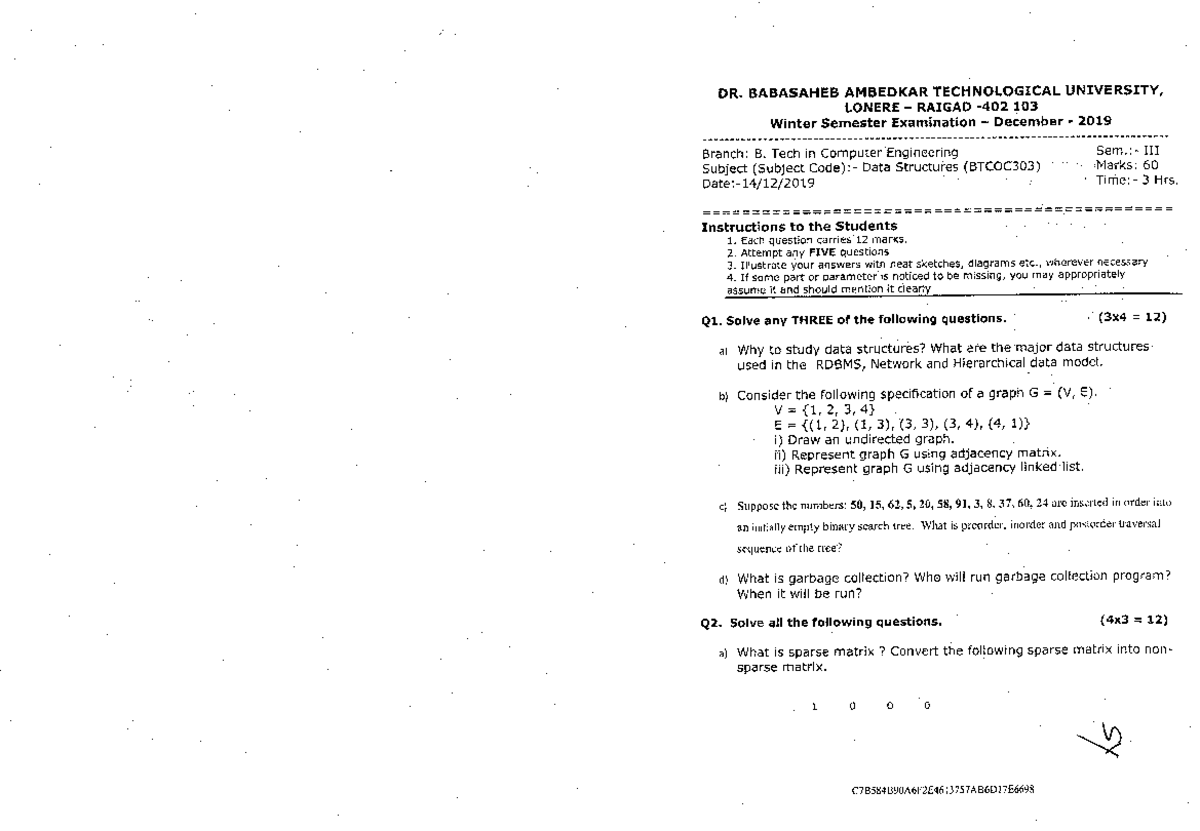 Btech-cs-3-sem-data-structures-btcoc 303-dec-2019 - DR. BABASAHEB AMBEDKAR TECHNOLOGICAL ...