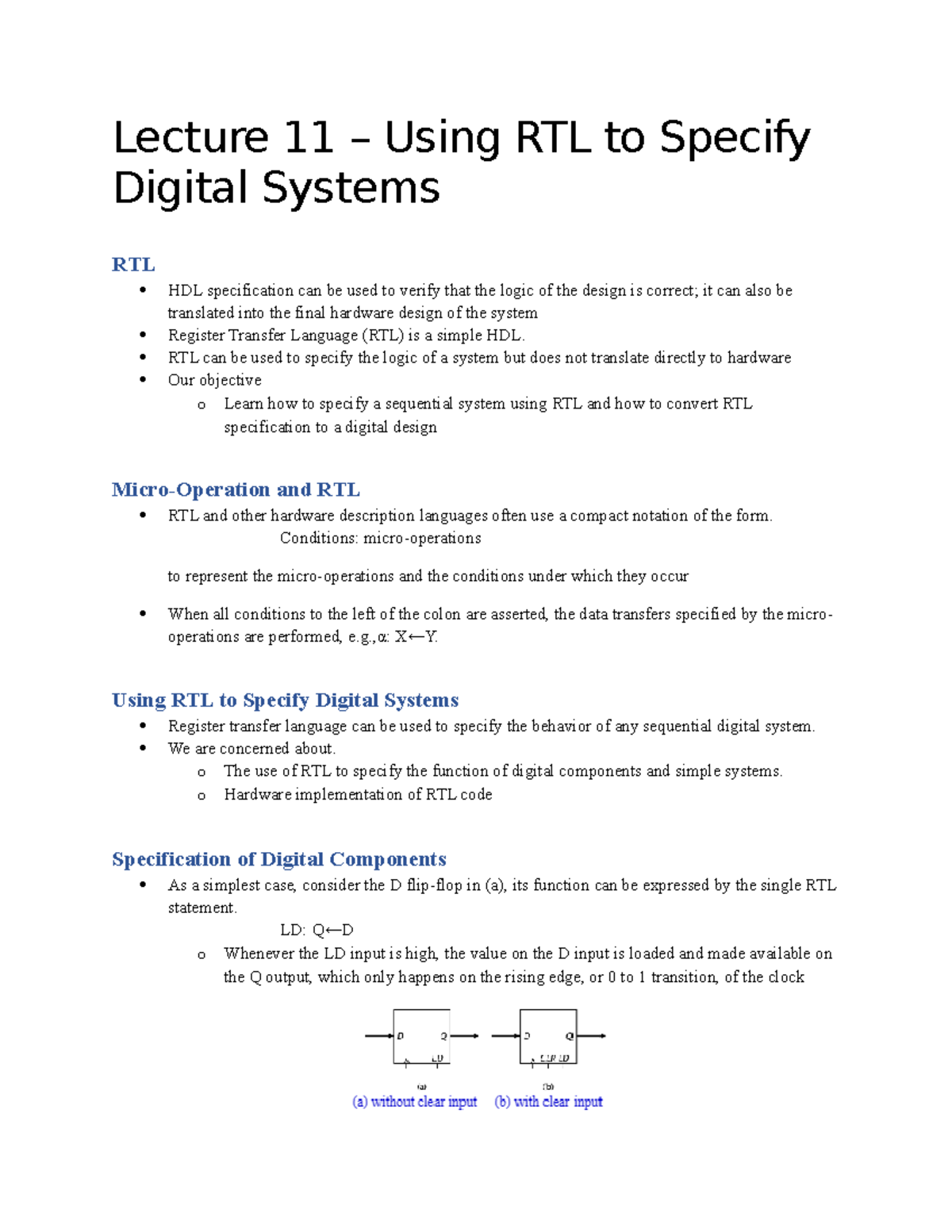 Micro - Lecture 11 - Lecture 11 – Using RTL to Specify Digital Systems ...