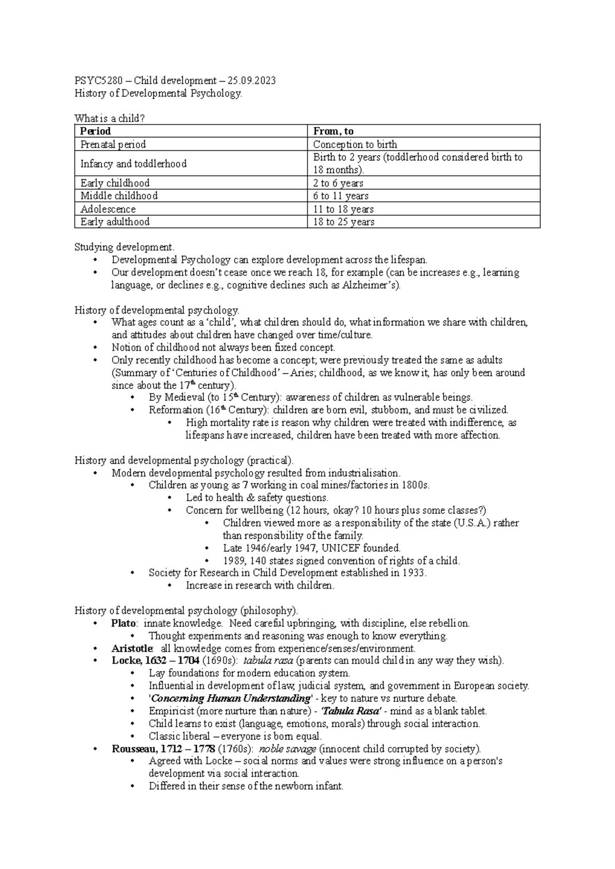 Week 8 - Child Development - History of Developmental Psychology ...